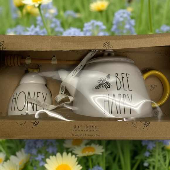 Rae Dunn | Kitchen | Rae Dunn Bee Happy Teapot Honey Pot Gift Set New ...